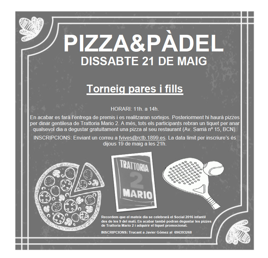 Apunta’t al Pizza&Pàdel | Reial Club de Tennis Barcelona